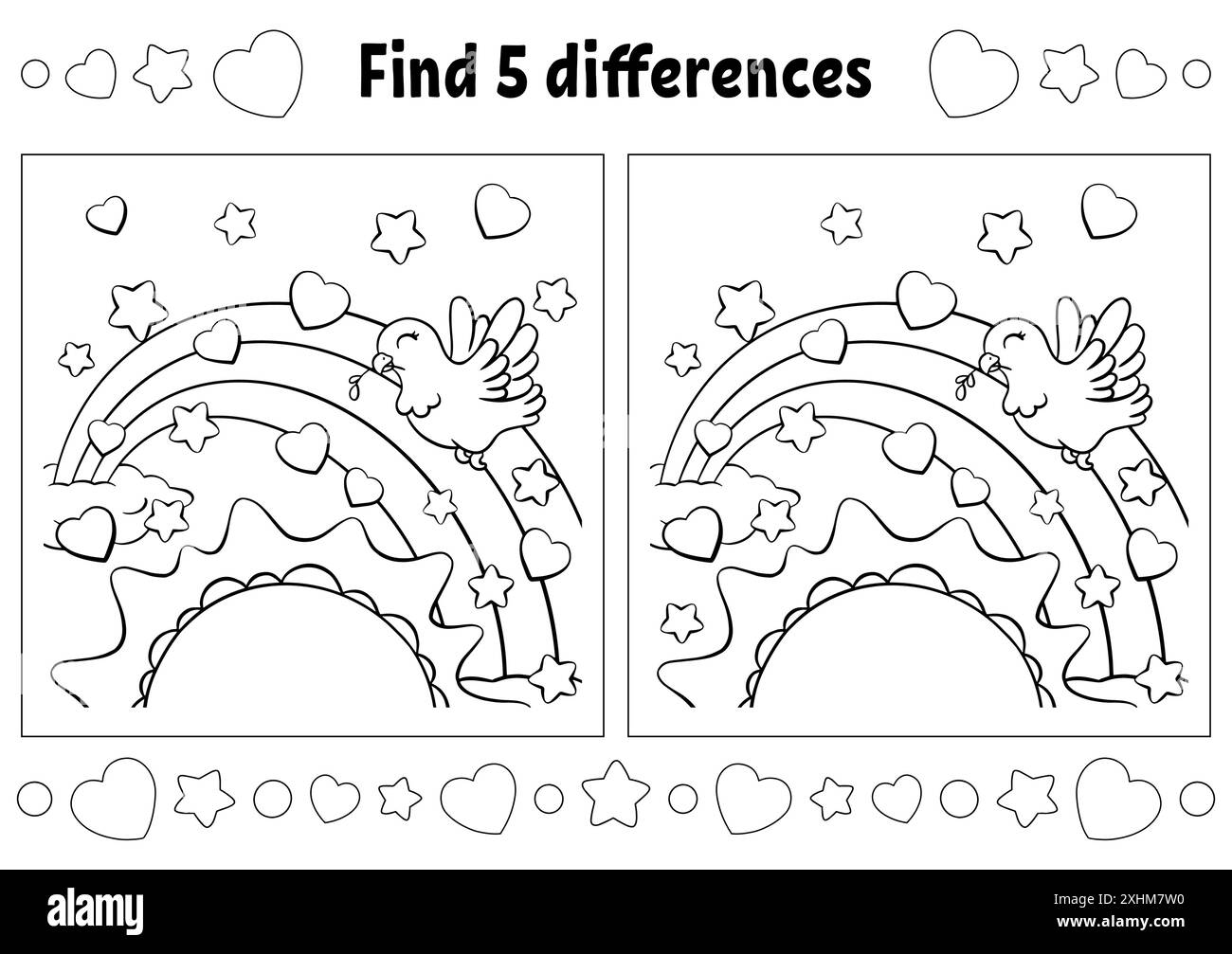 Find five differences. Coloring page for kids. Activity worksheet for ...