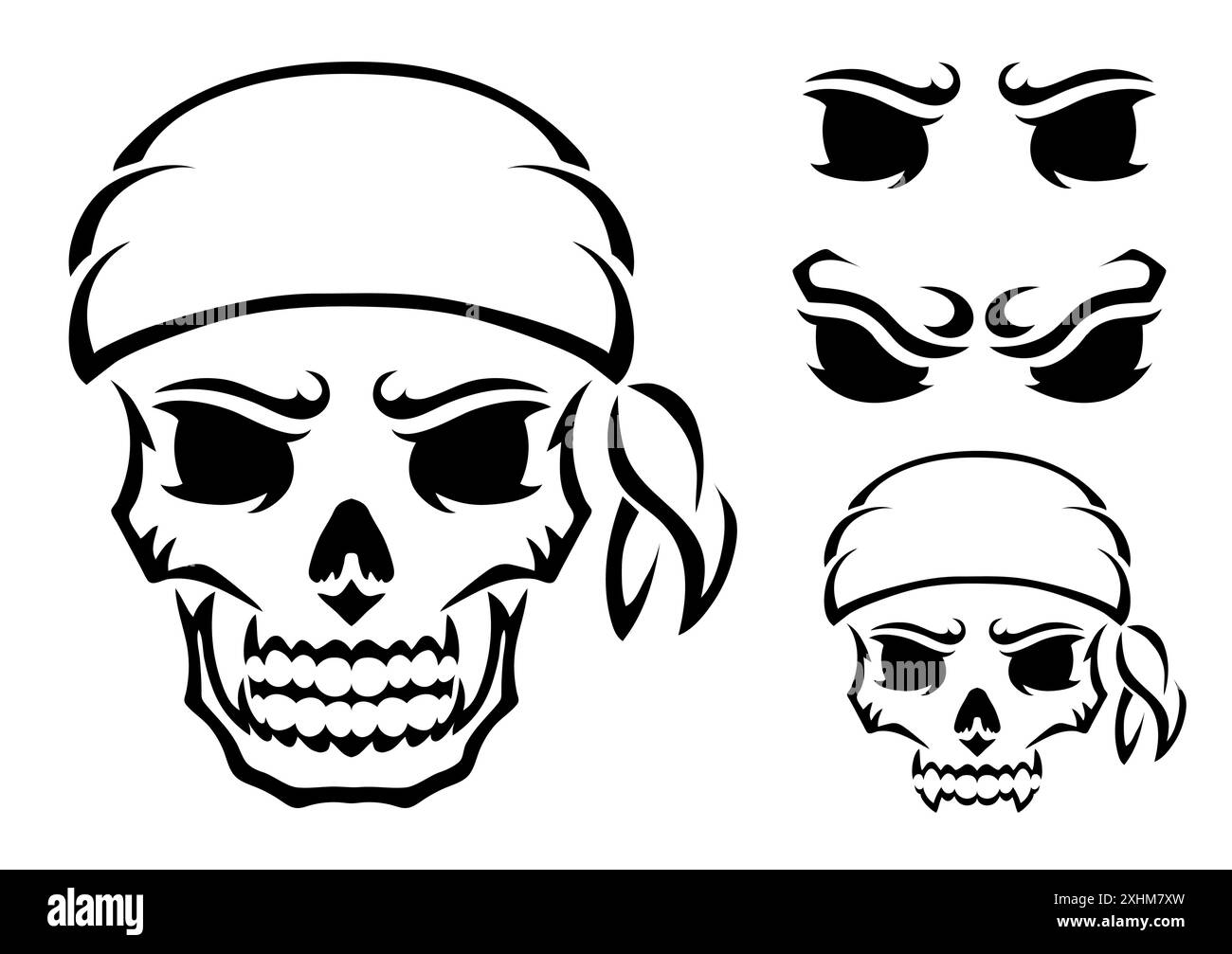 Angry skull. Outline silhouette. Design element. Vector illustration ...