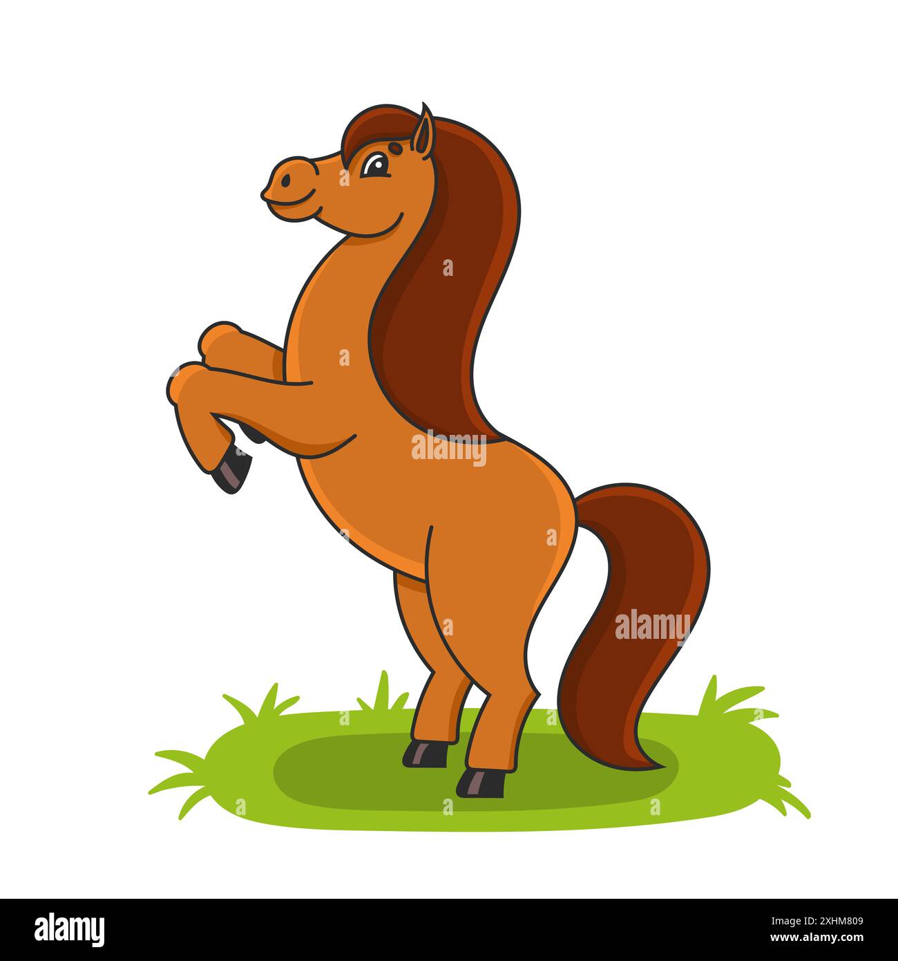 Horse reared up. The farm animal stands on its hind legs. Cartoon style ...