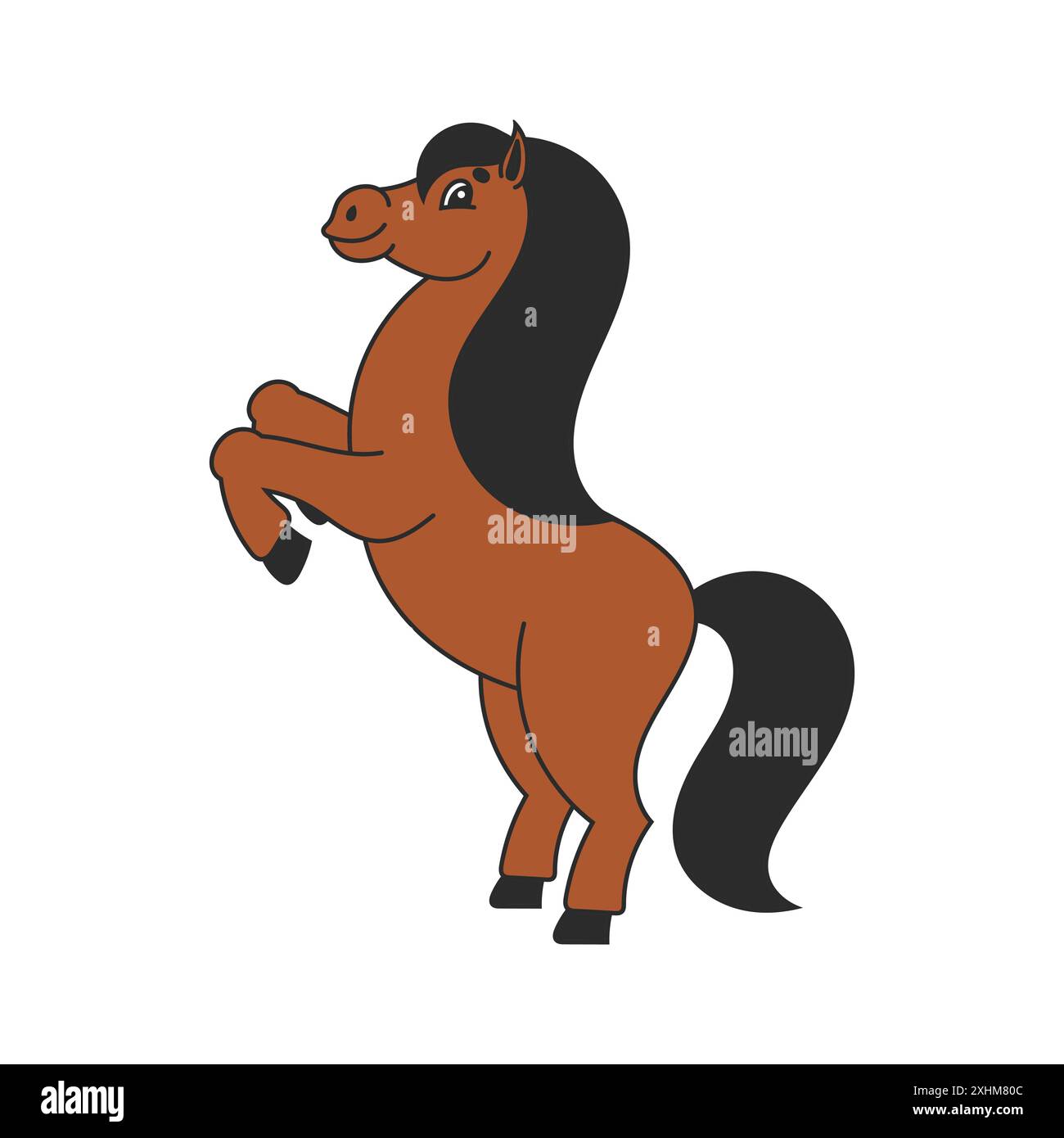 Horse reared up. The farm animal stands on its hind legs. Cartoon style ...