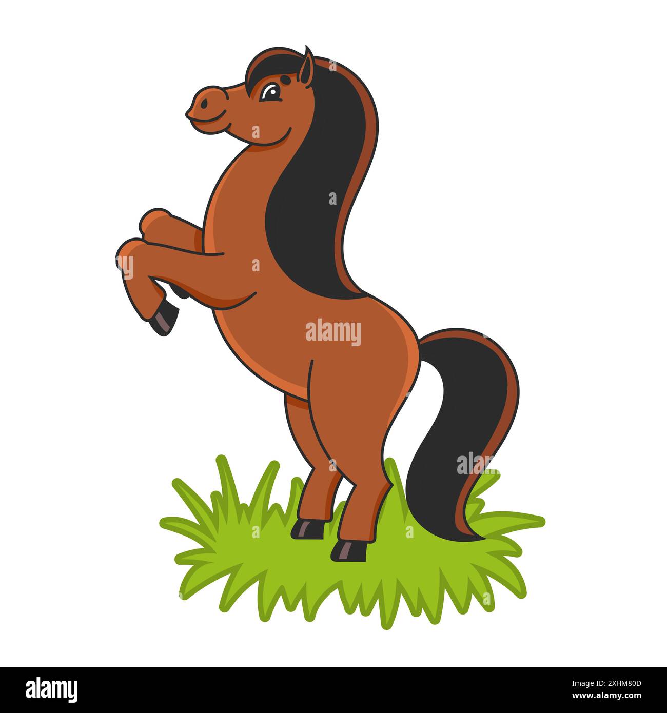 Horse reared up. The farm animal stands on its hind legs. Cartoon style ...