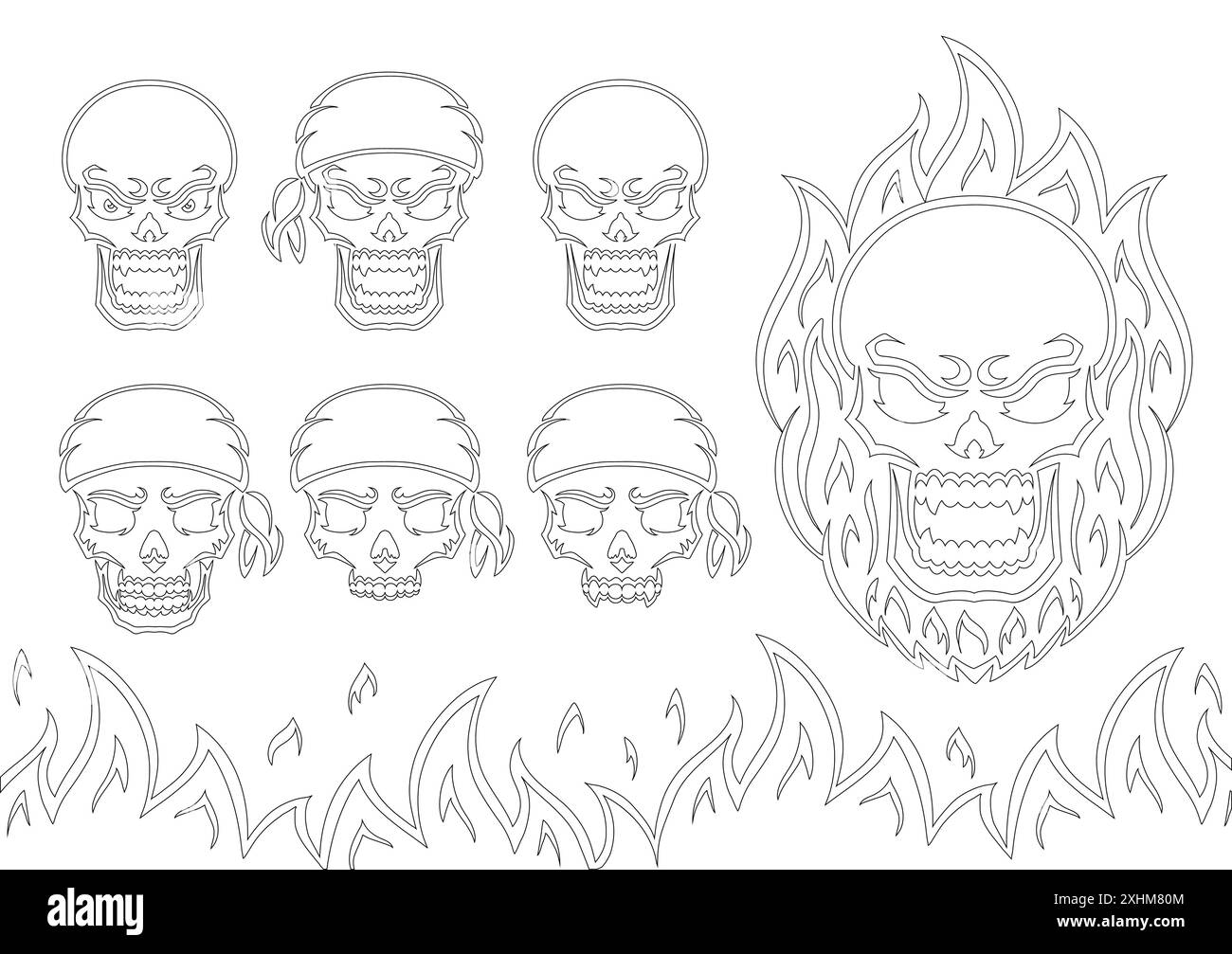 Angry skull. Outline silhouette. Design element. Vector illustration ...
