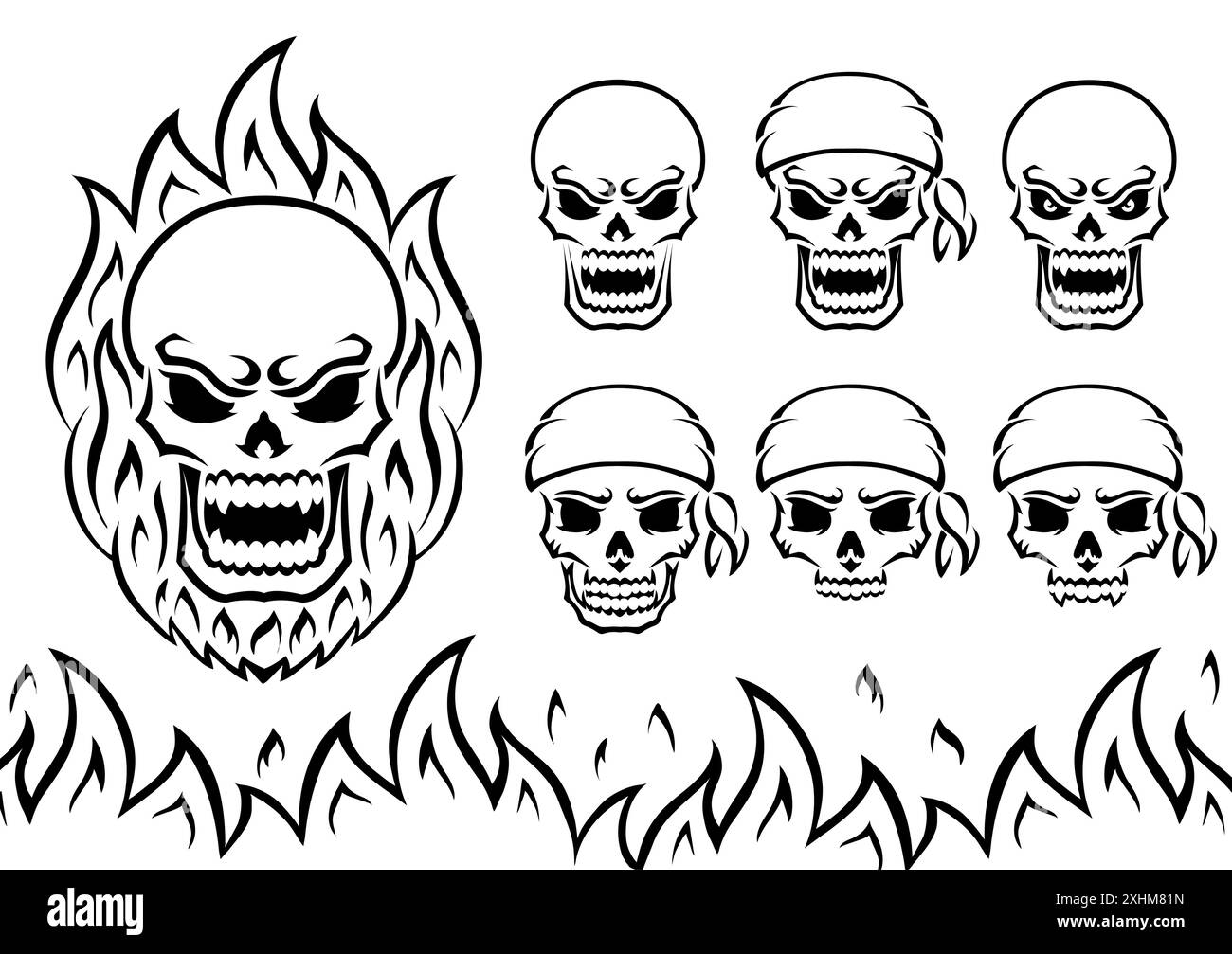 Angry skull. Outline silhouette. Design element. Vector illustration ...