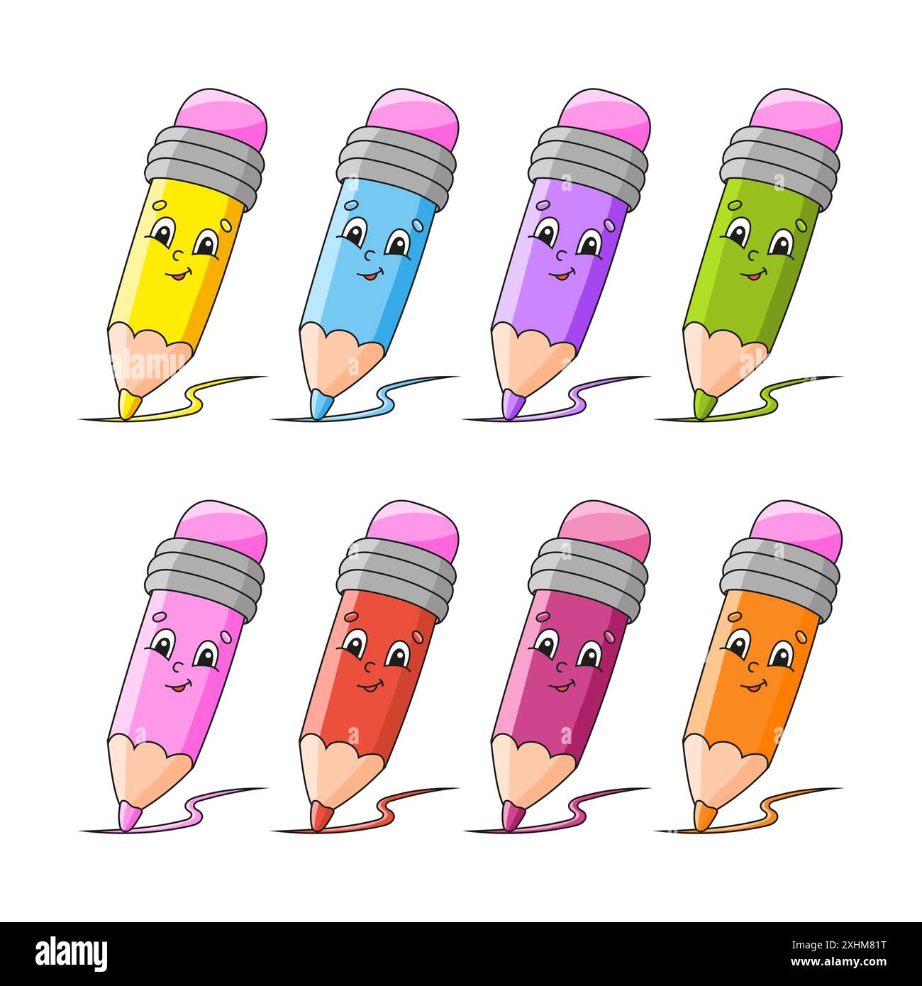Back to school theme. Set color pencils. Cartoon character. Colorful ...