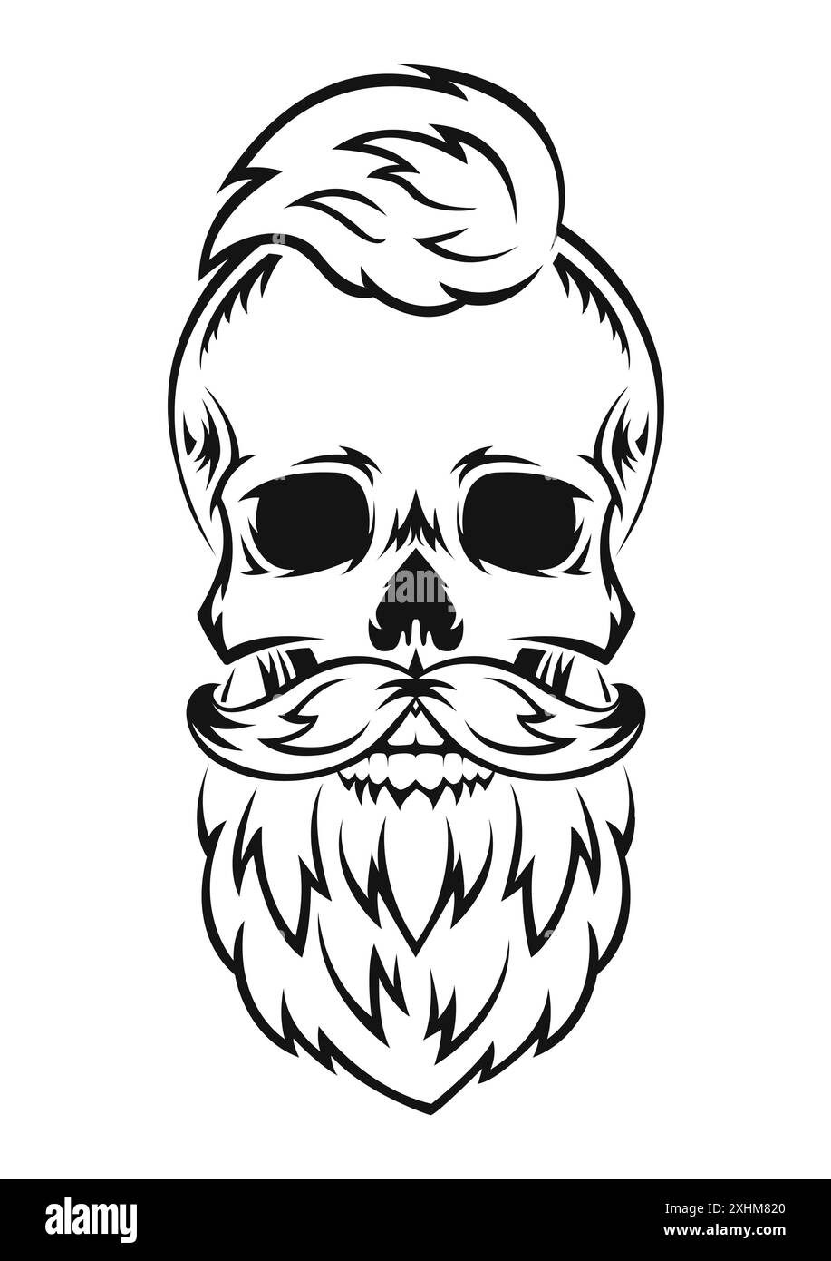 Human skull with beard and mustache. Black silhouette. Design element ...