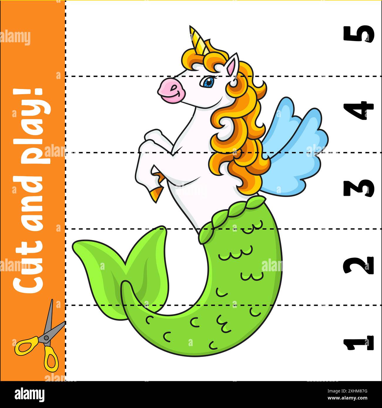 Learning numbers 1-5. Cute mermaid unicorn. Cut and play. Education ...