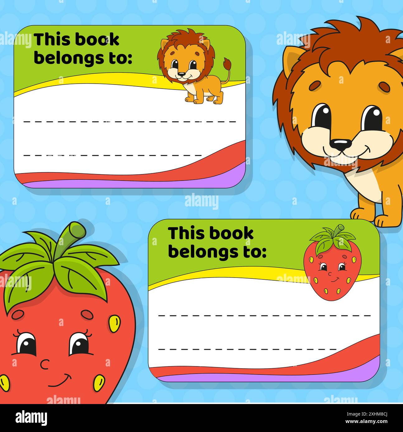 School labels for books and notebooks. Bright stickers. Rectangular ...