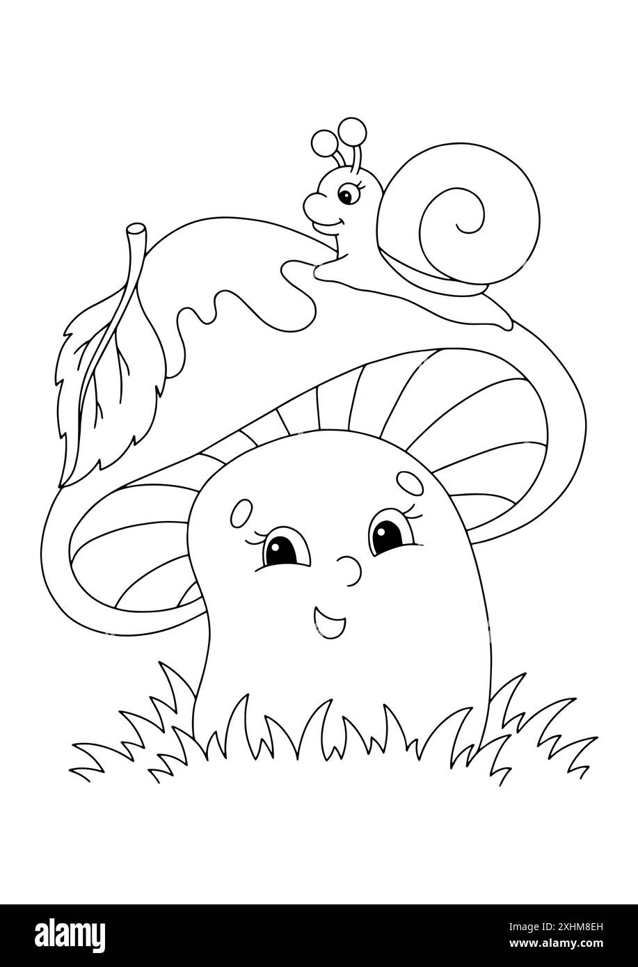 Mushroom and snail. Coloring book page for kids. Cartoon style ...