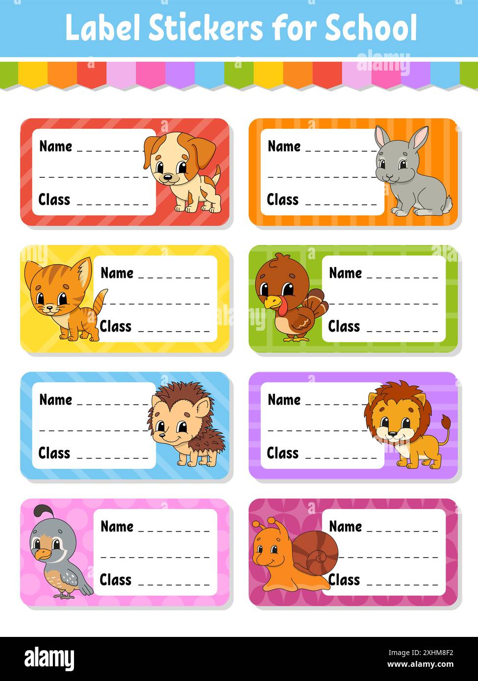 Bright stickers. Rectangular label. Cute characters. Color vector ...