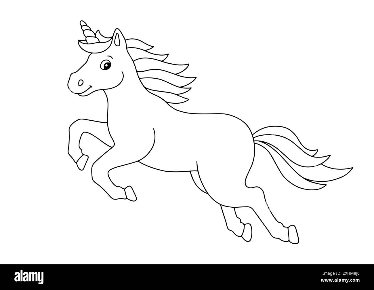 Fairytale jumping unicorn. Coloring book page for kids. Cartoon style ...