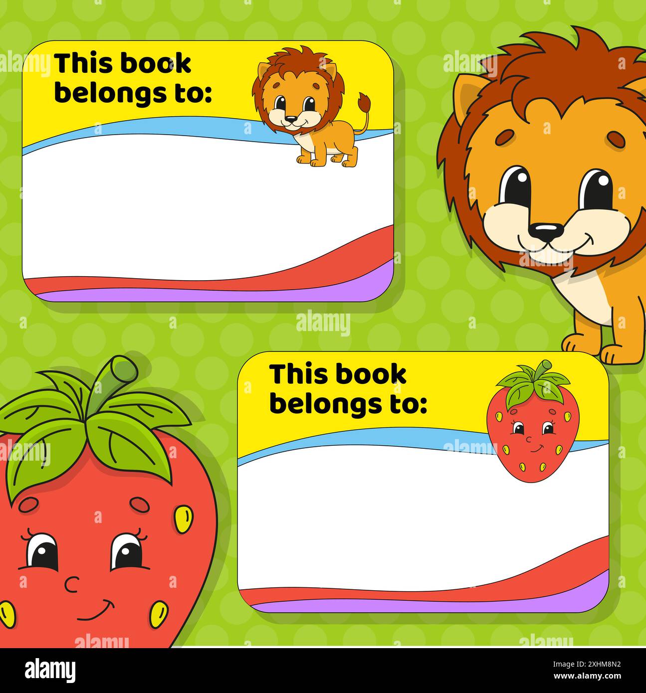 School labels for books and notebooks. Bright stickers. Rectangular ...