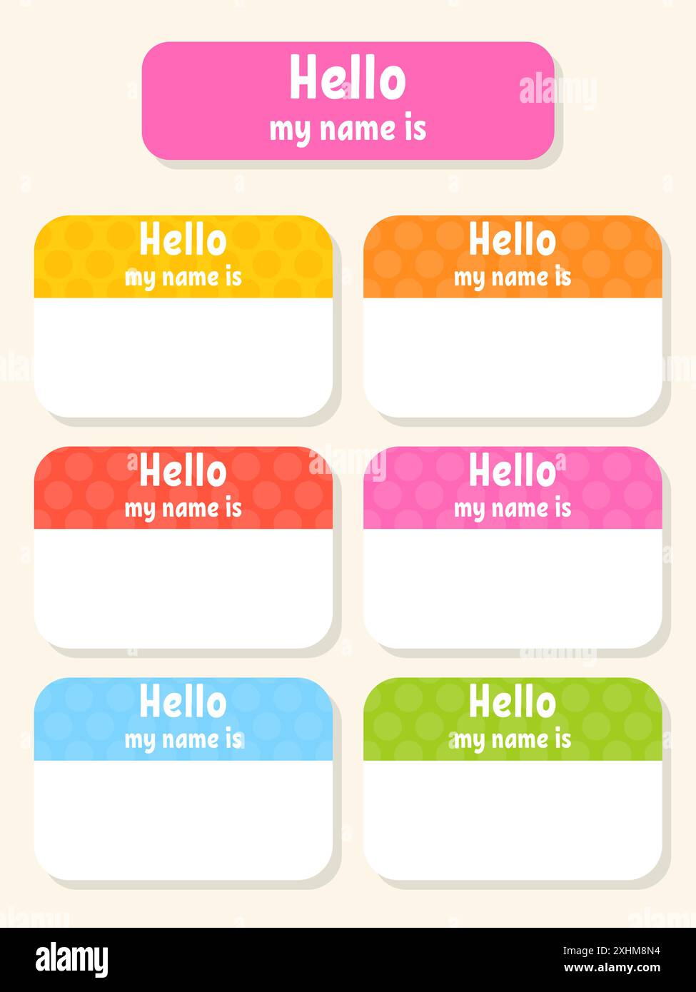 Hello name badge. Bright stickers. Rectangular label. Color vector ...