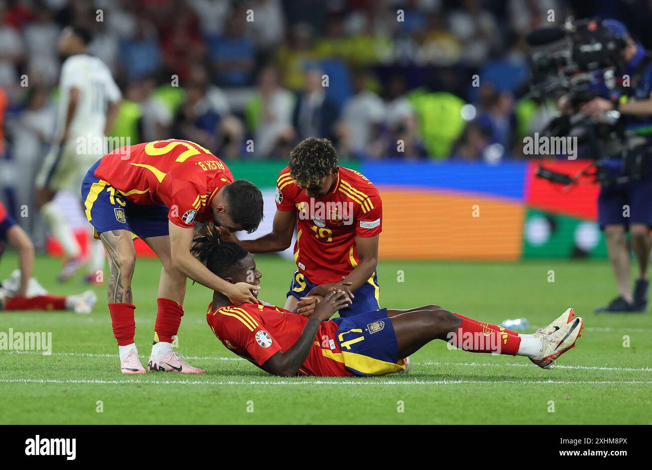 Berlin, Germany. 14th July, 2024. (L-R) Alex Baena, Nico Williams and ...