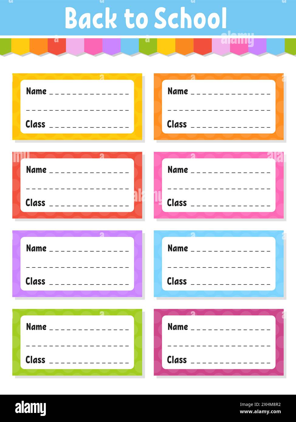 Back to school labels. Set stickers for notebook. Name and class ...