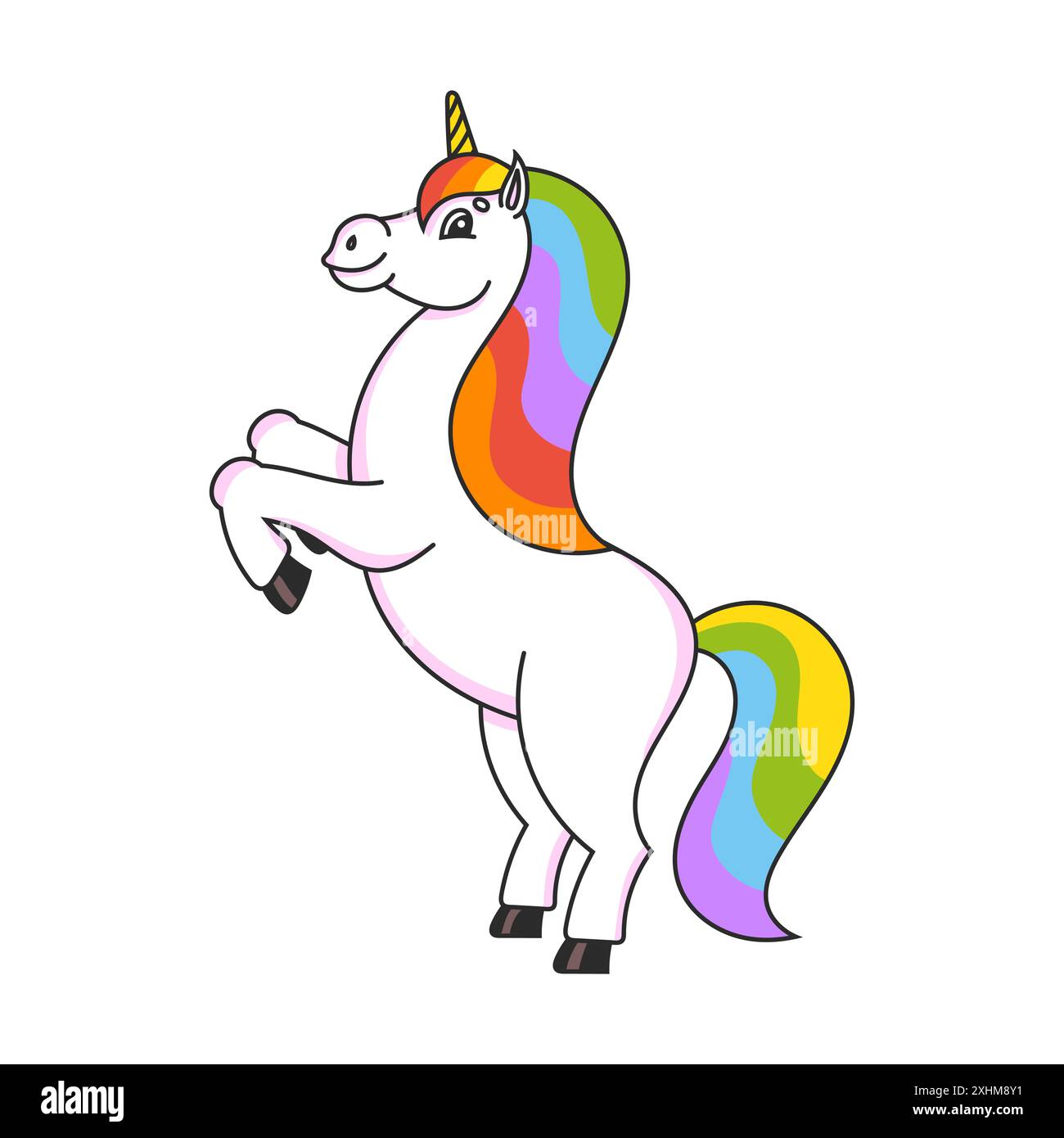 The magical unicorn reared up. The animal horse stands on its hind legs ...