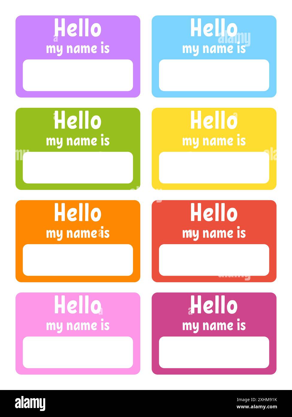 Hello name badge. Bright stickers. Rectangular label. Color vector ...