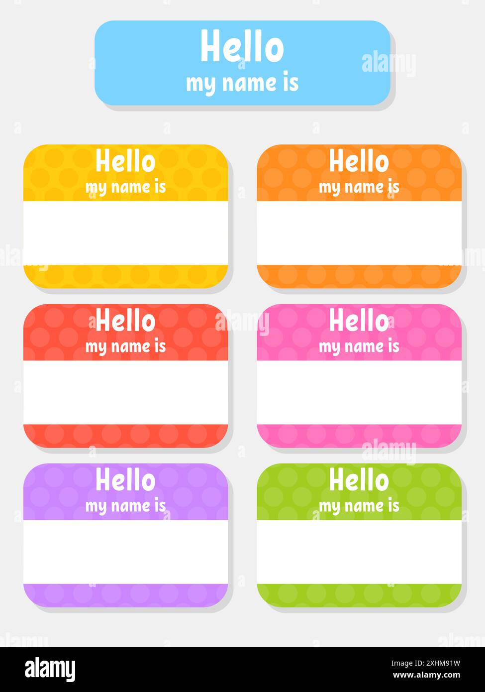 Hello name badge. Bright stickers. Rectangular label. Color vector ...