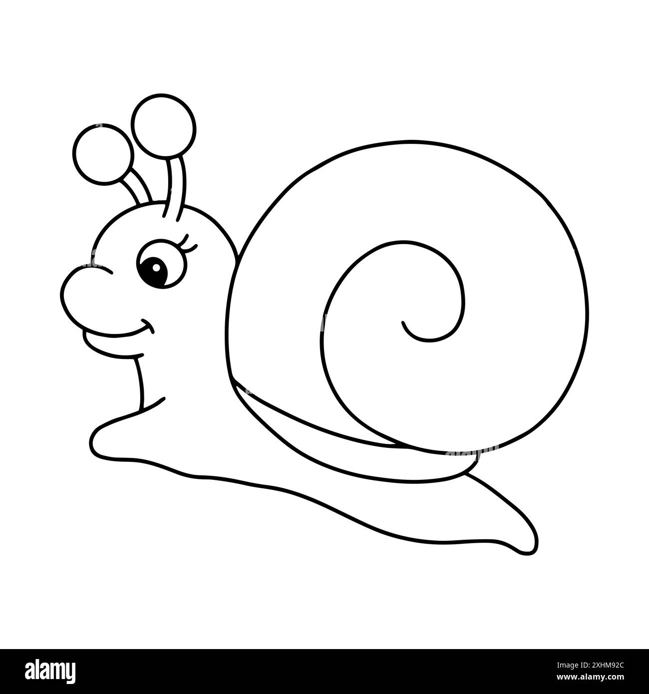 Coloring book page for kids. Cute snail. Cartoon style character ...