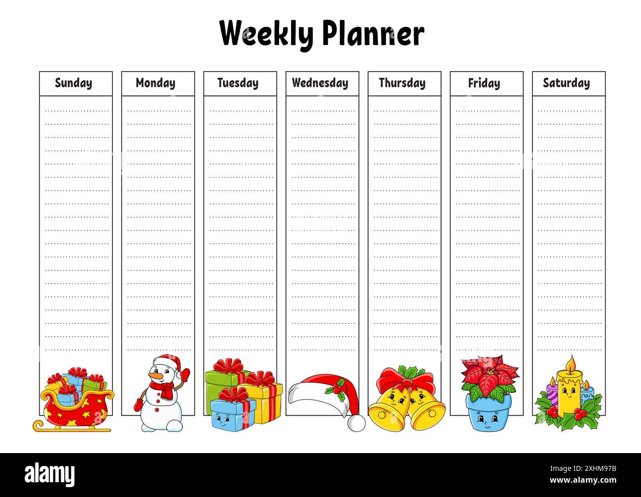 Weekly planner. Bright colorful blank printable template. Christmas ...