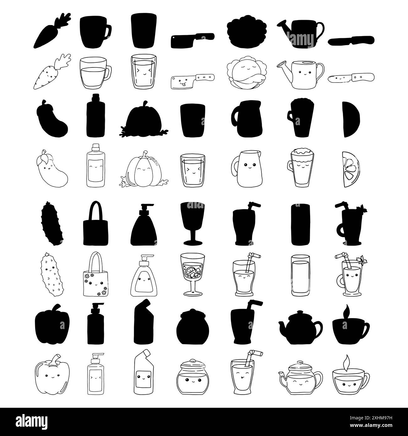 A set of items in doodle style. Hand drawn. Simple shapes. Vector ...