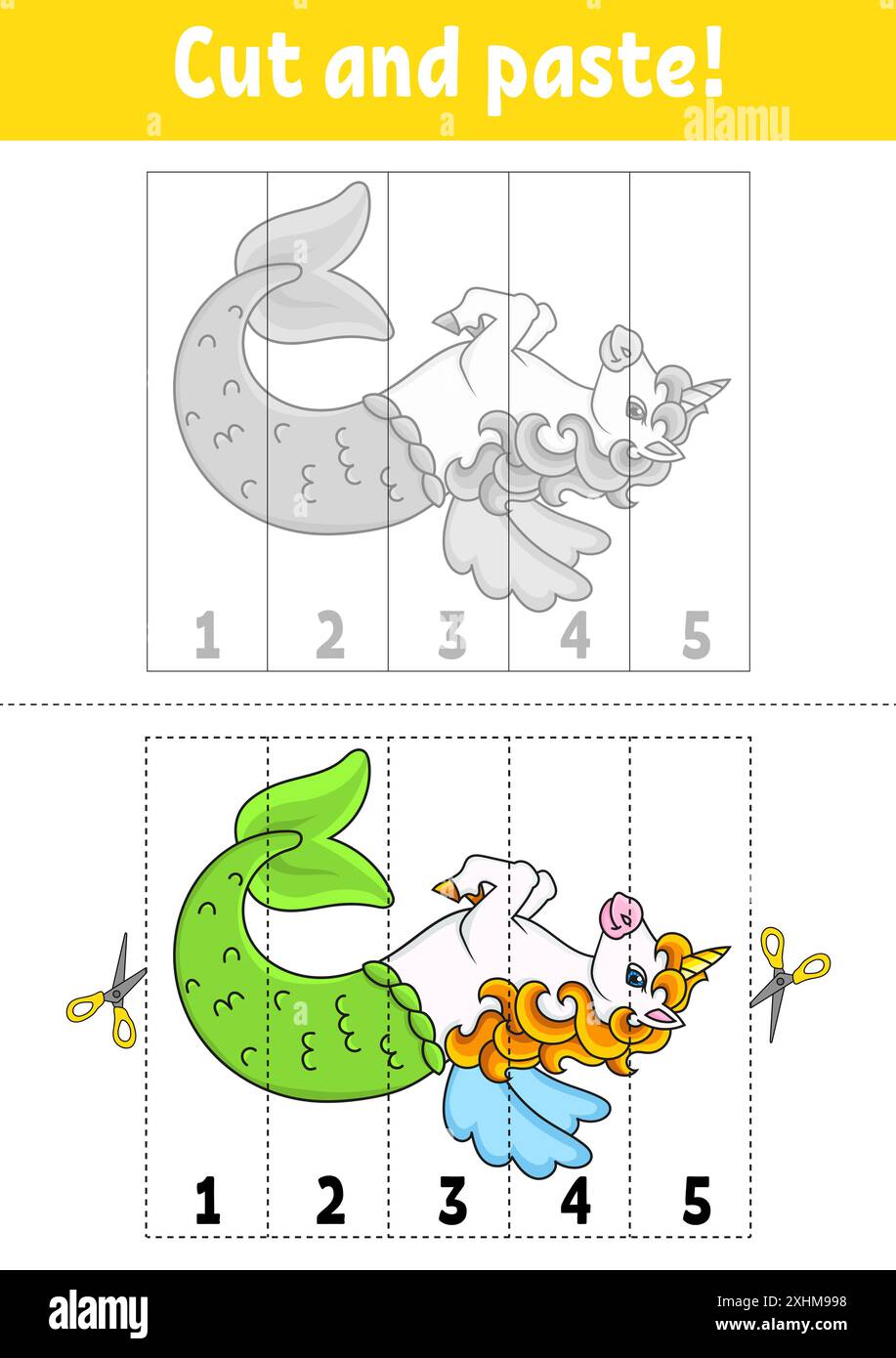 Learning numbers 1-5. Cut and glue. cartoon character. Education ...