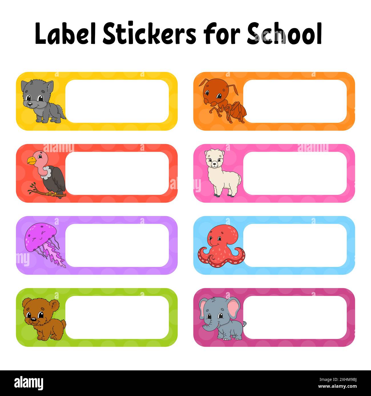 Bright stickers. Rectangular label. Cute characters. Color vector ...