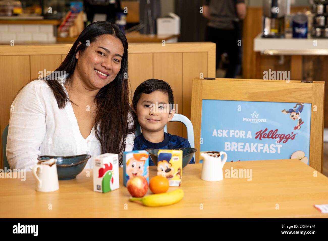 EDITORIAL USE ONLY Ratcha and Jacob help launch a joint initiative between Morrisons Cafe's and ...