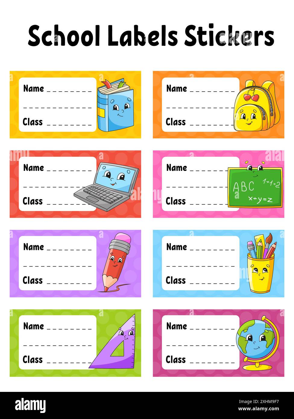 Bright stickers. Rectangular label. Cute characters. Color vector ...