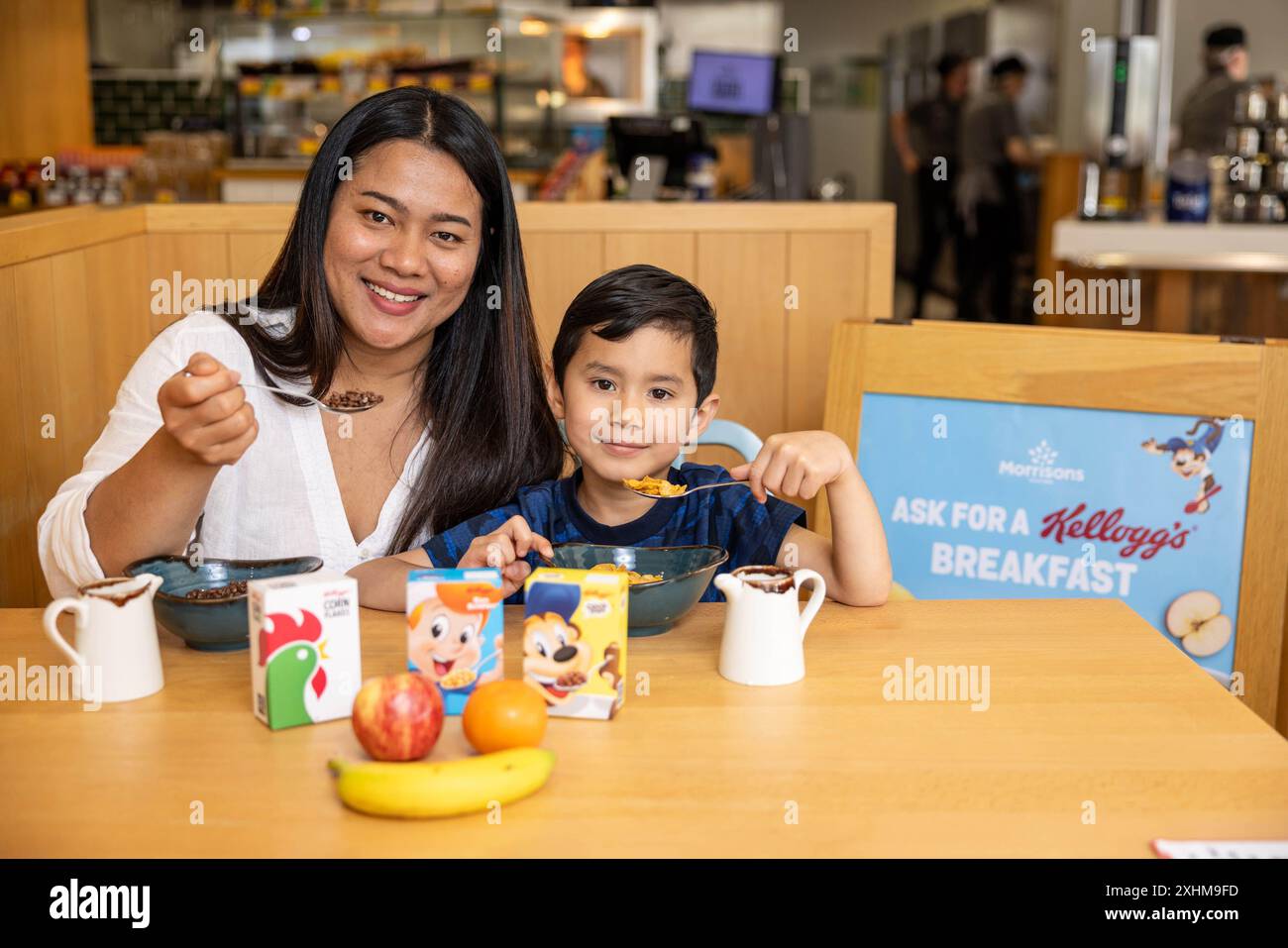 EDITORIAL USE ONLY Ratcha and Jacob help launch a joint initiative between Morrisons Cafe's and ...