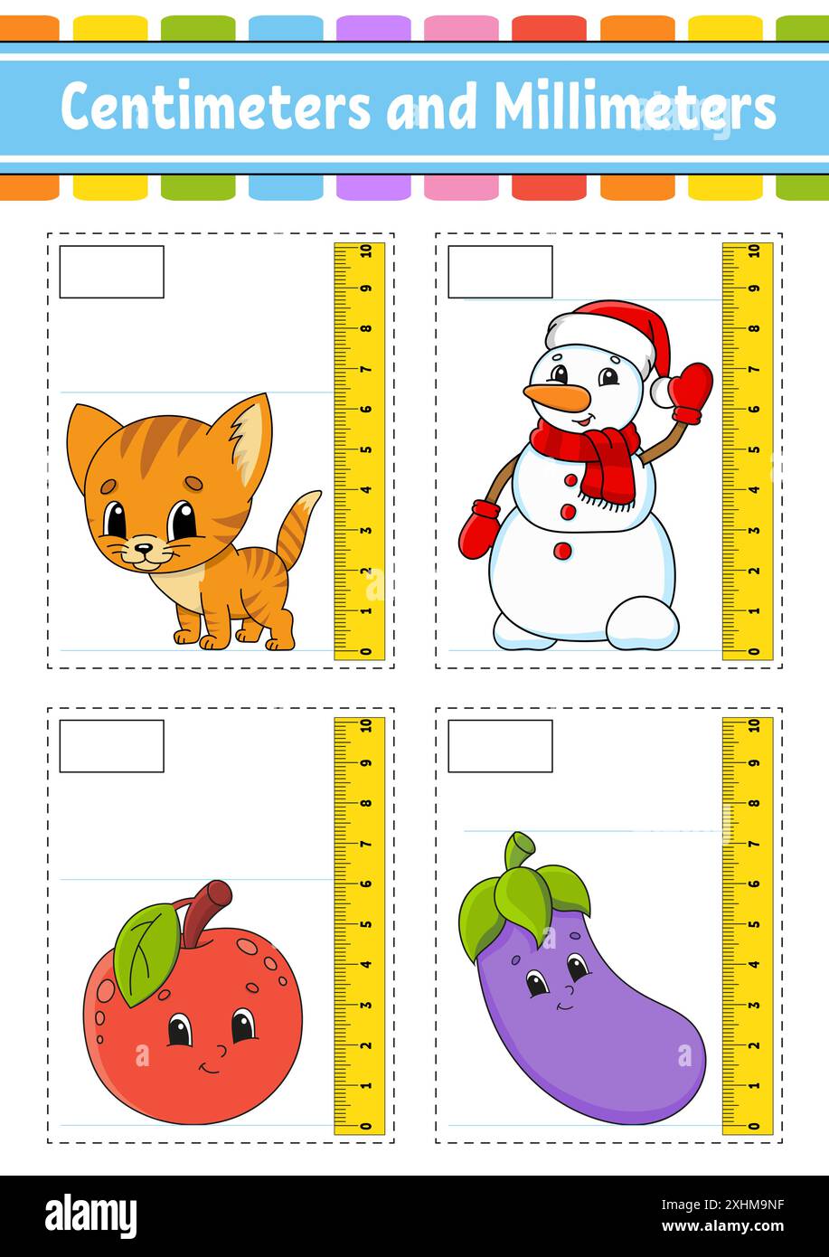 Measuring length in centimeter and millimeter. Education developing ...