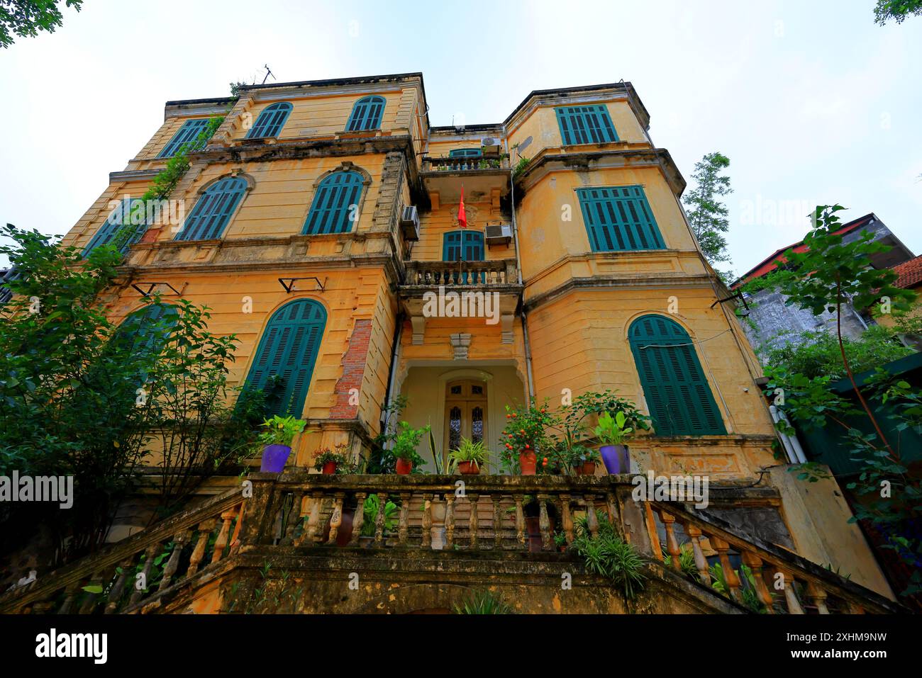 Historical yellow buildings of French Colonial style at Ha Noi Vietnam ...