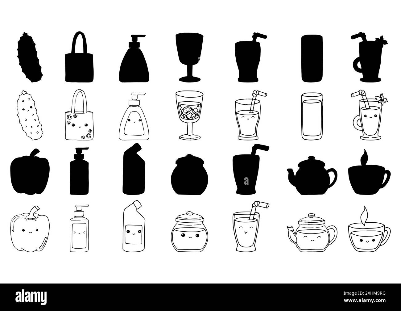 A set of items in doodle style. Hand drawn. Simple shapes. Vector ...