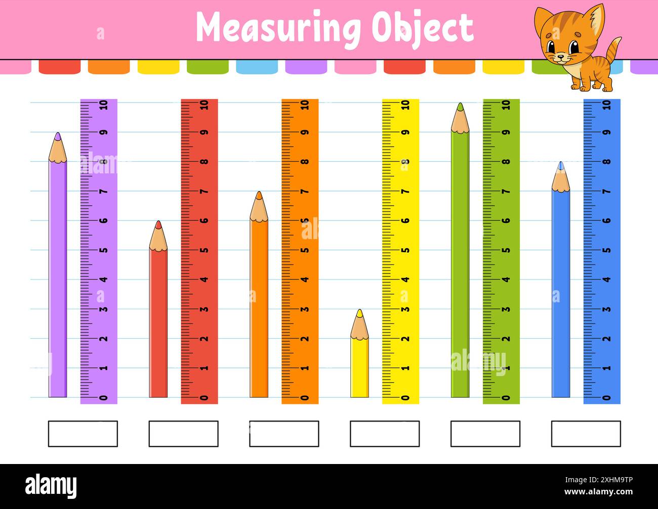 Measuring length in centimeter with ruler. Education developing ...