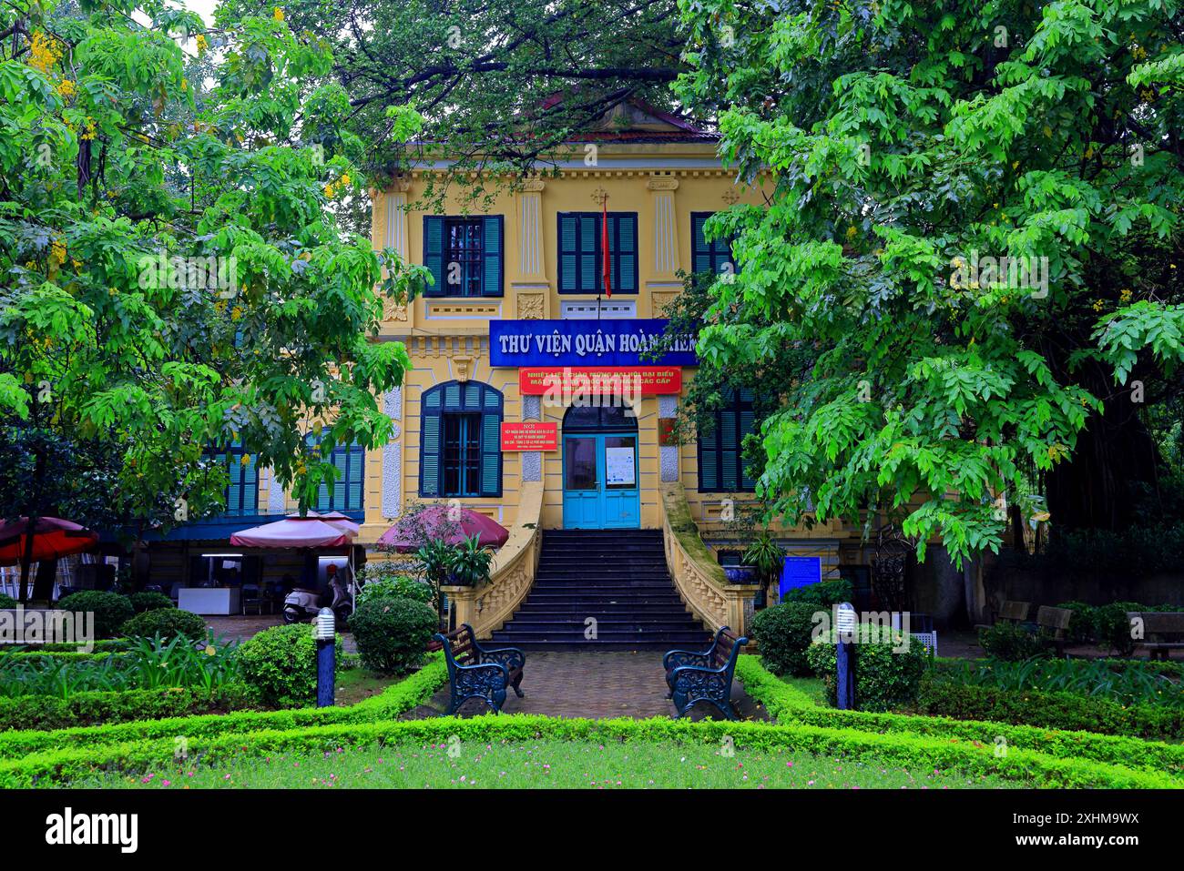 Historical yellow buildings of French Colonial style at Ha Noi Vietnam ...