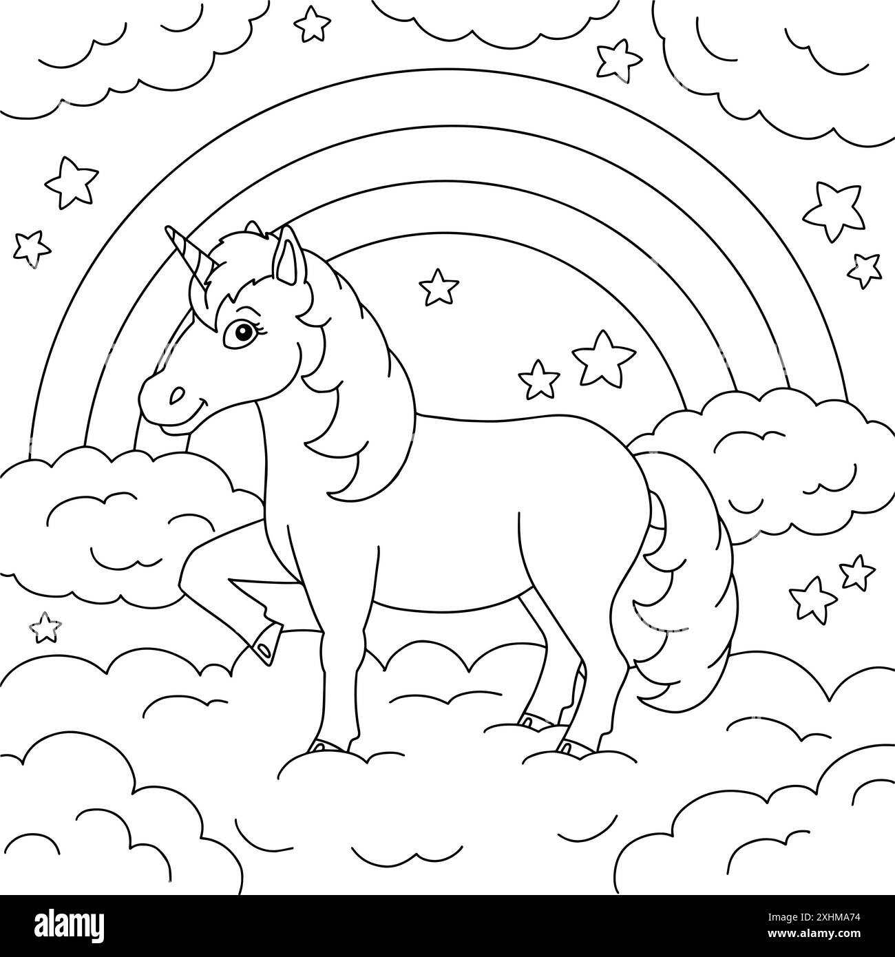 Magic fairy unicorn. Cute horse. Coloring book page for kids. Cartoon ...