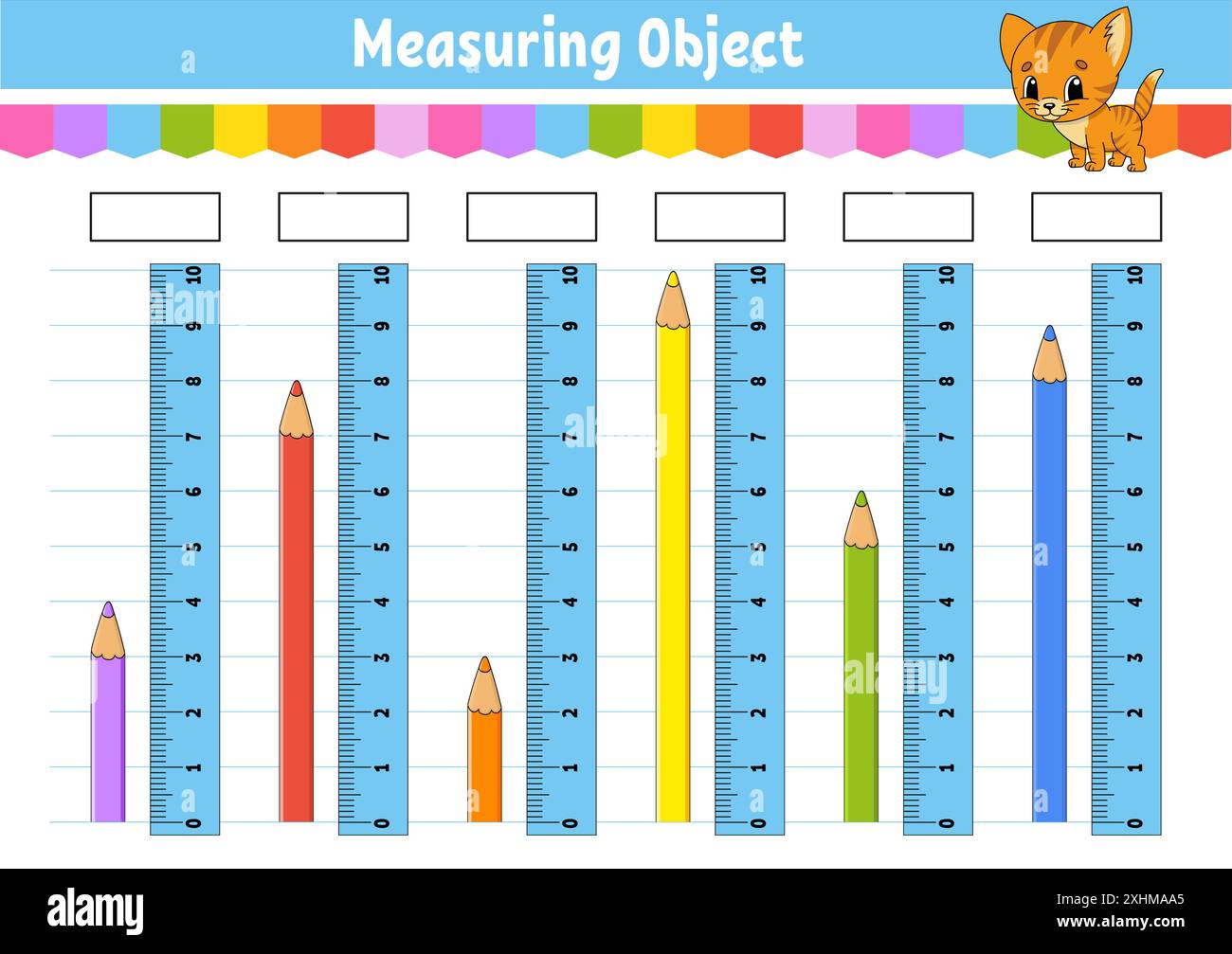 Measuring length in centimeter with ruler. Education developing ...