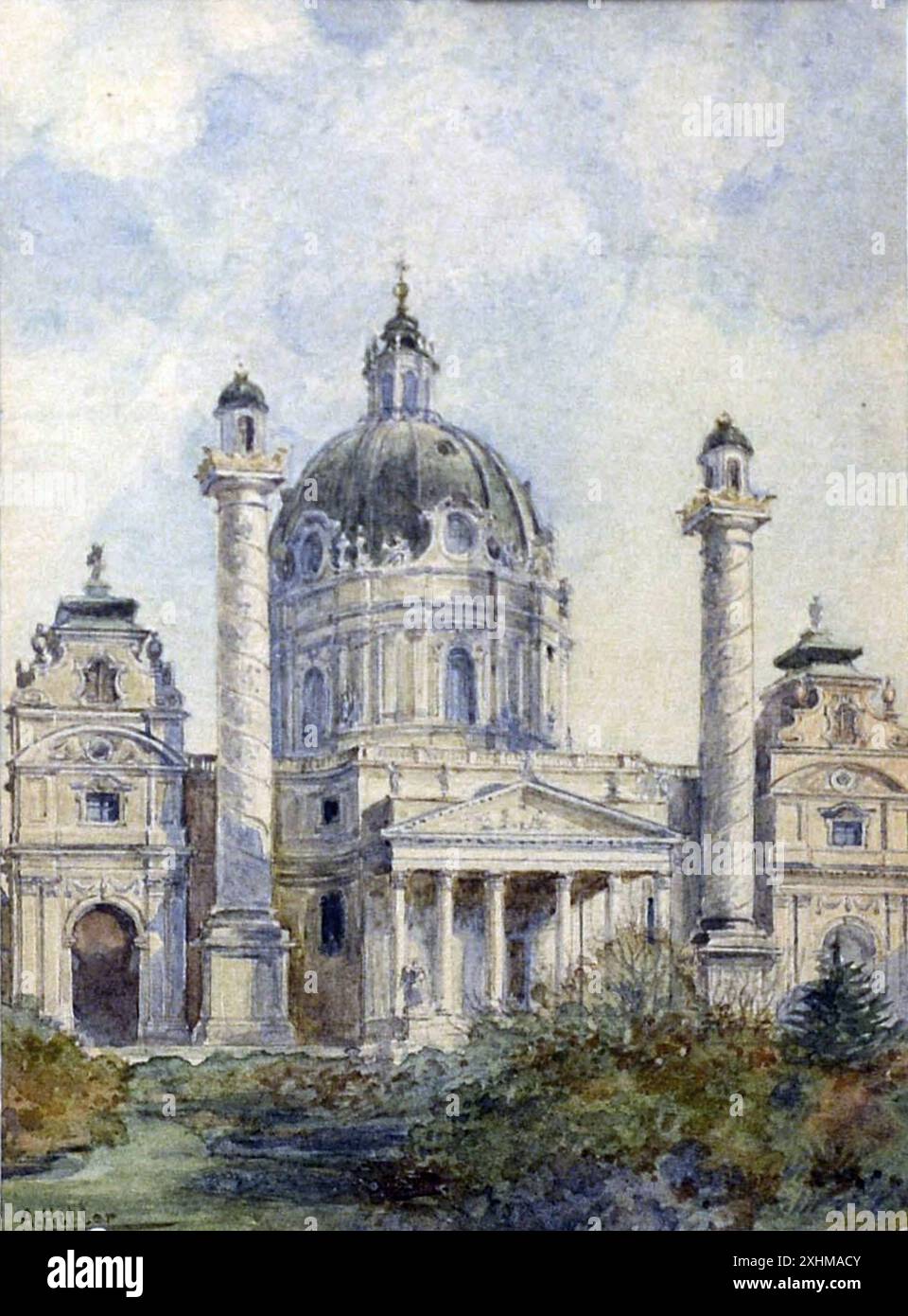Die Karlskirche in Wien in Österreich, Gemälde von Adolf Hitler 1889 ...