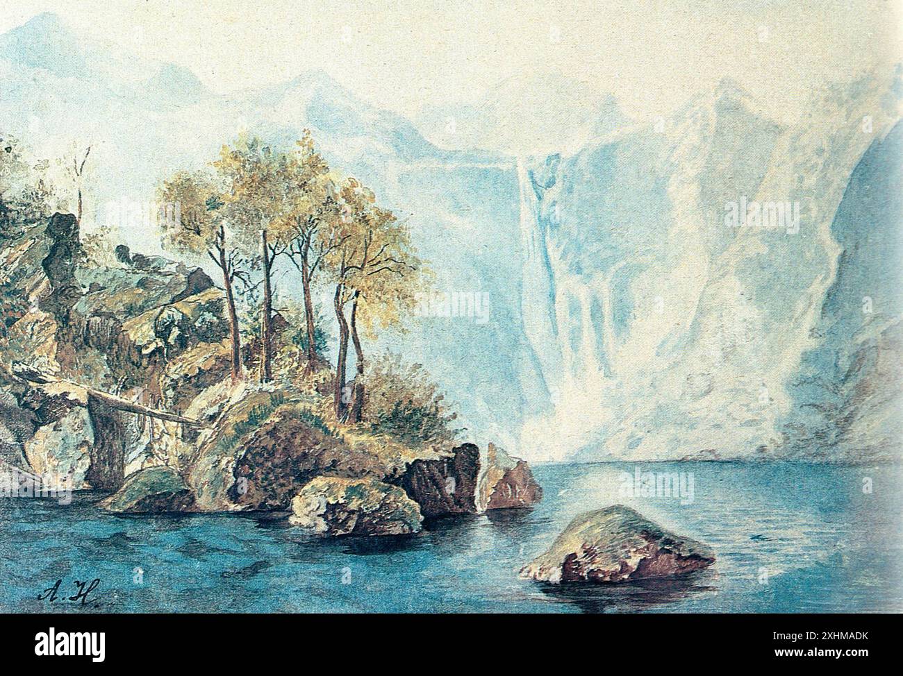 Gebirgssee, Gemälde von Adolf Hitler 1889-1945, Historisch, digital ...