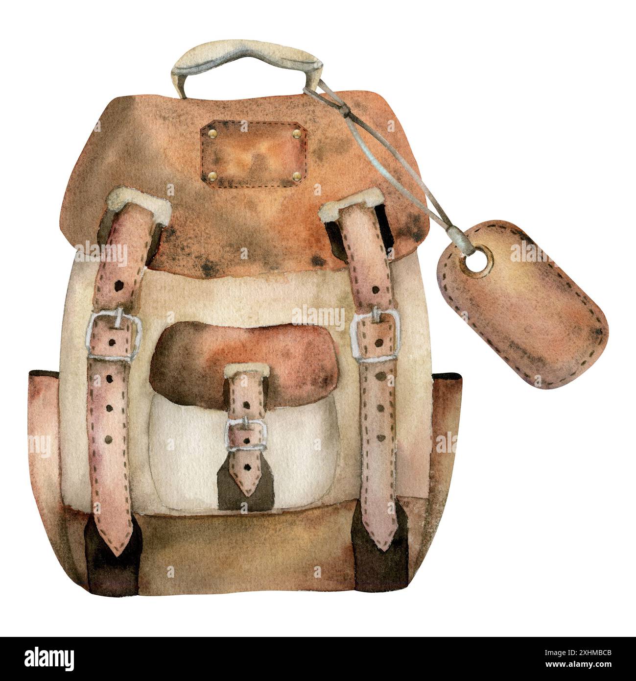 Backpack with leather tag for hiking, sightseeing, tourist accessory ...