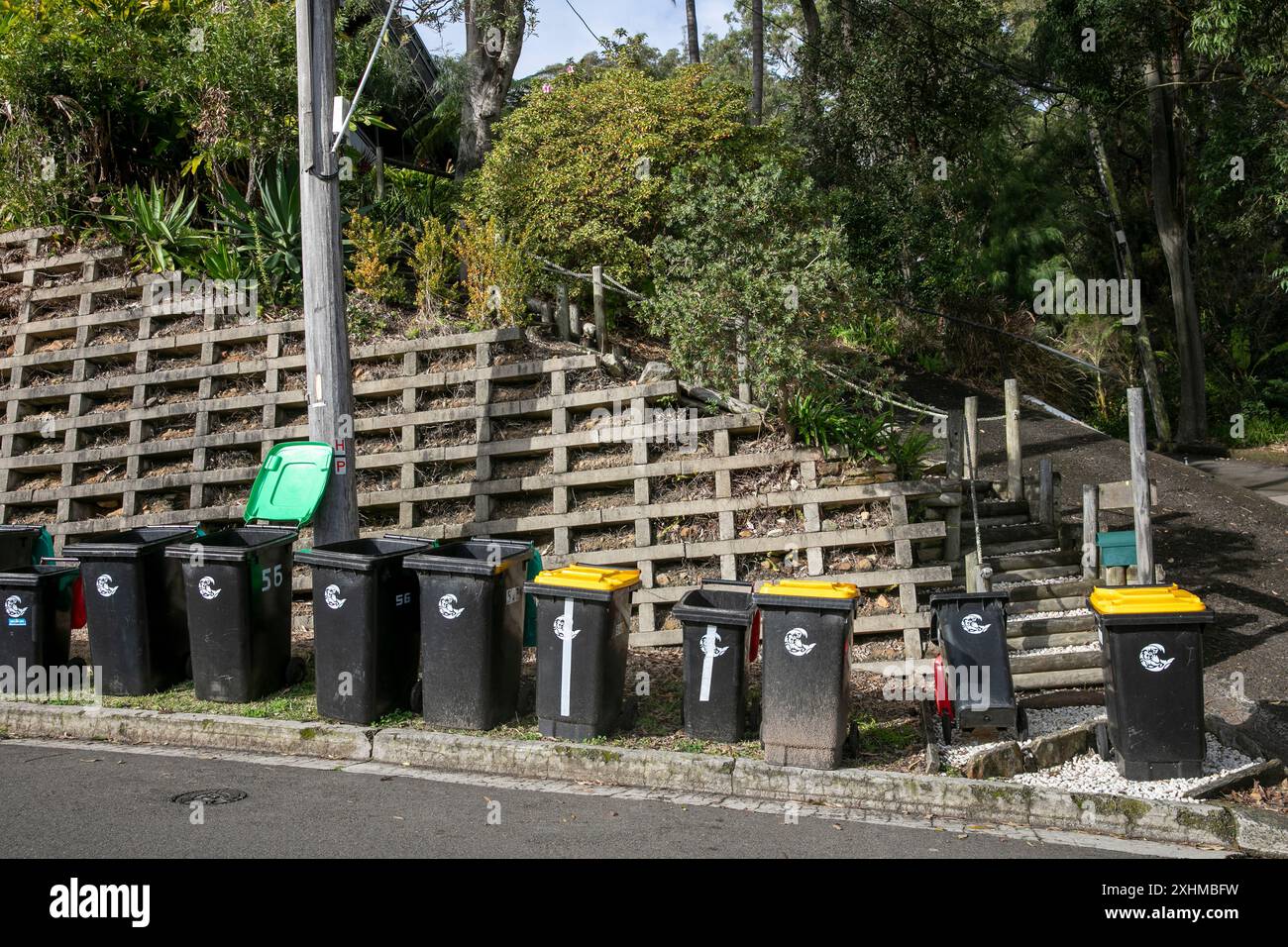 Sydney Australia, household greened and yellow bins emptied and on ...