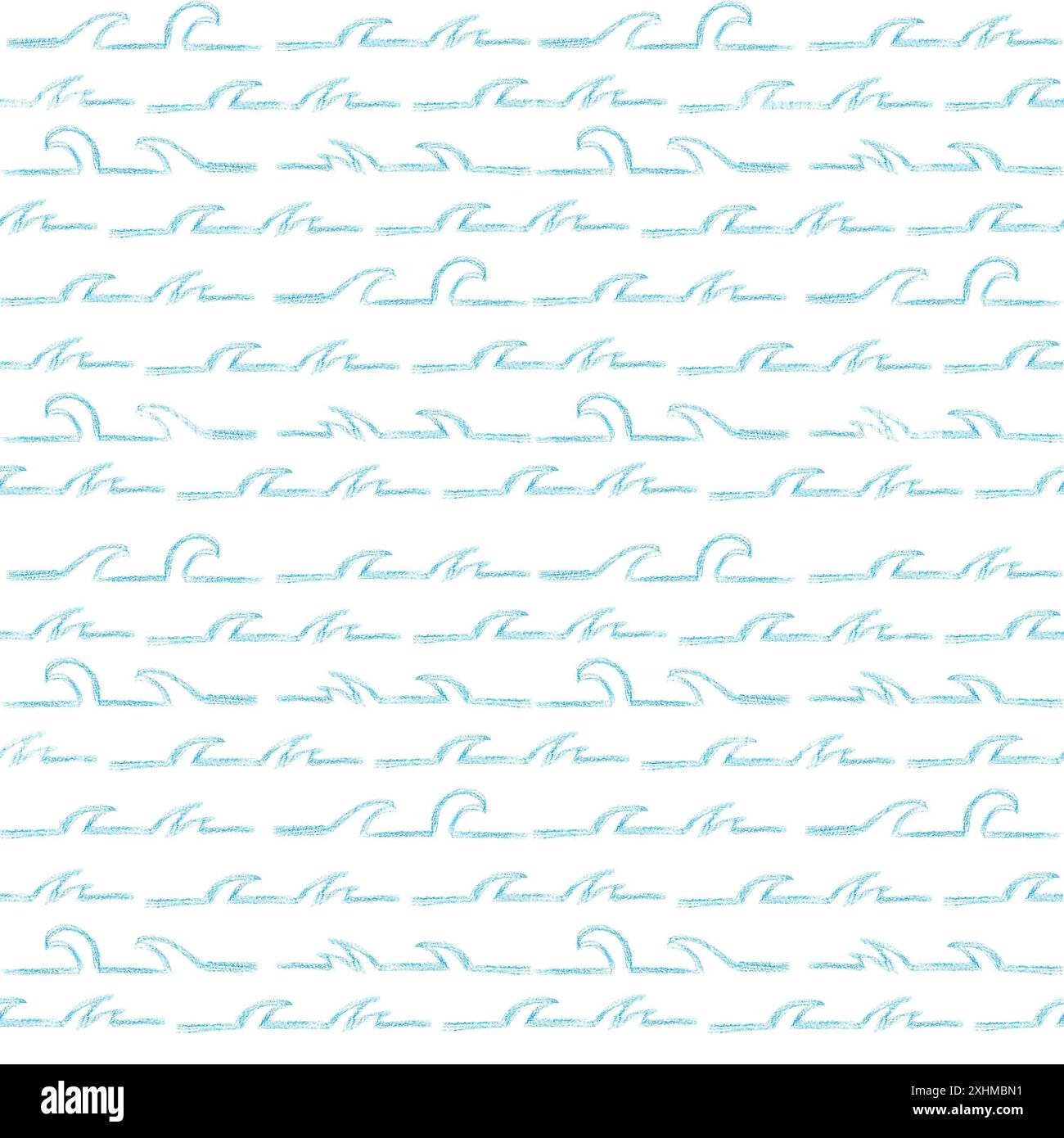 Hand drawn wax crayon sea waves drawing seamless pattern isolated on ...