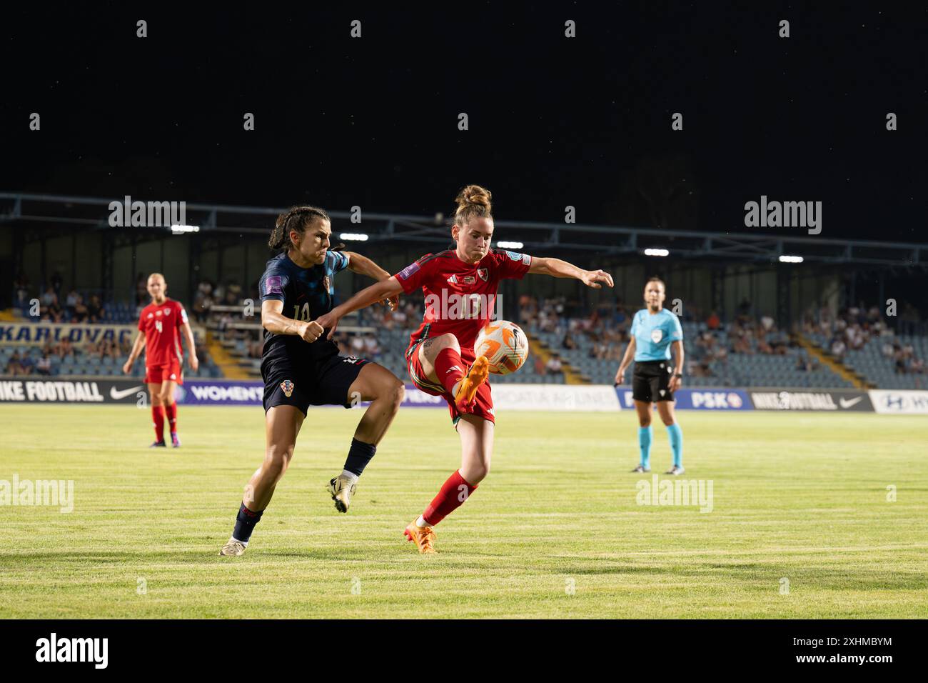 KARLOVAC, CROATIA - 12 JULY 2024: Croatia's Antonia Dulcic battles for ...