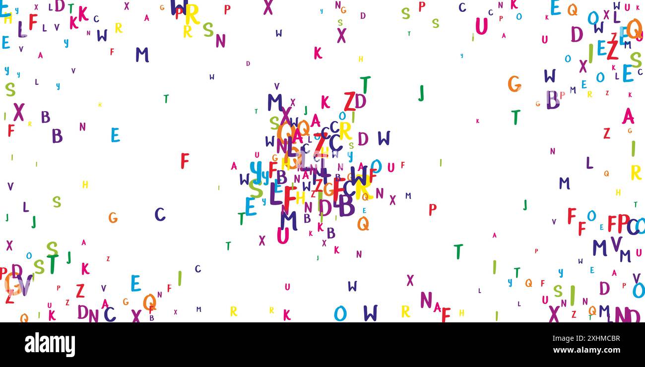 School notebook cover. Colorful childish floating letters of Latin ...