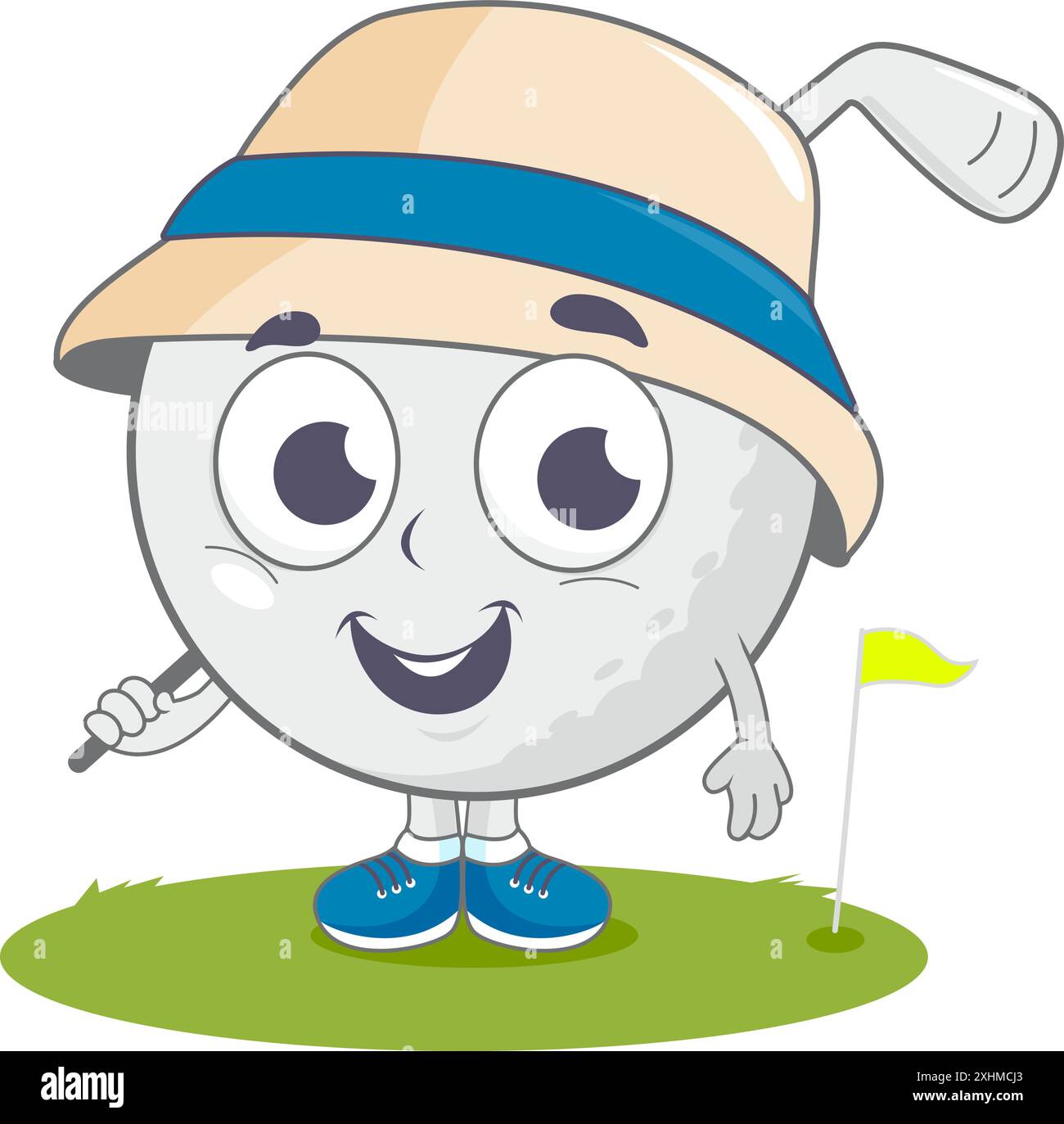 Golf ball cartoon golfer character with golf stick. Mascot golf ball at ...