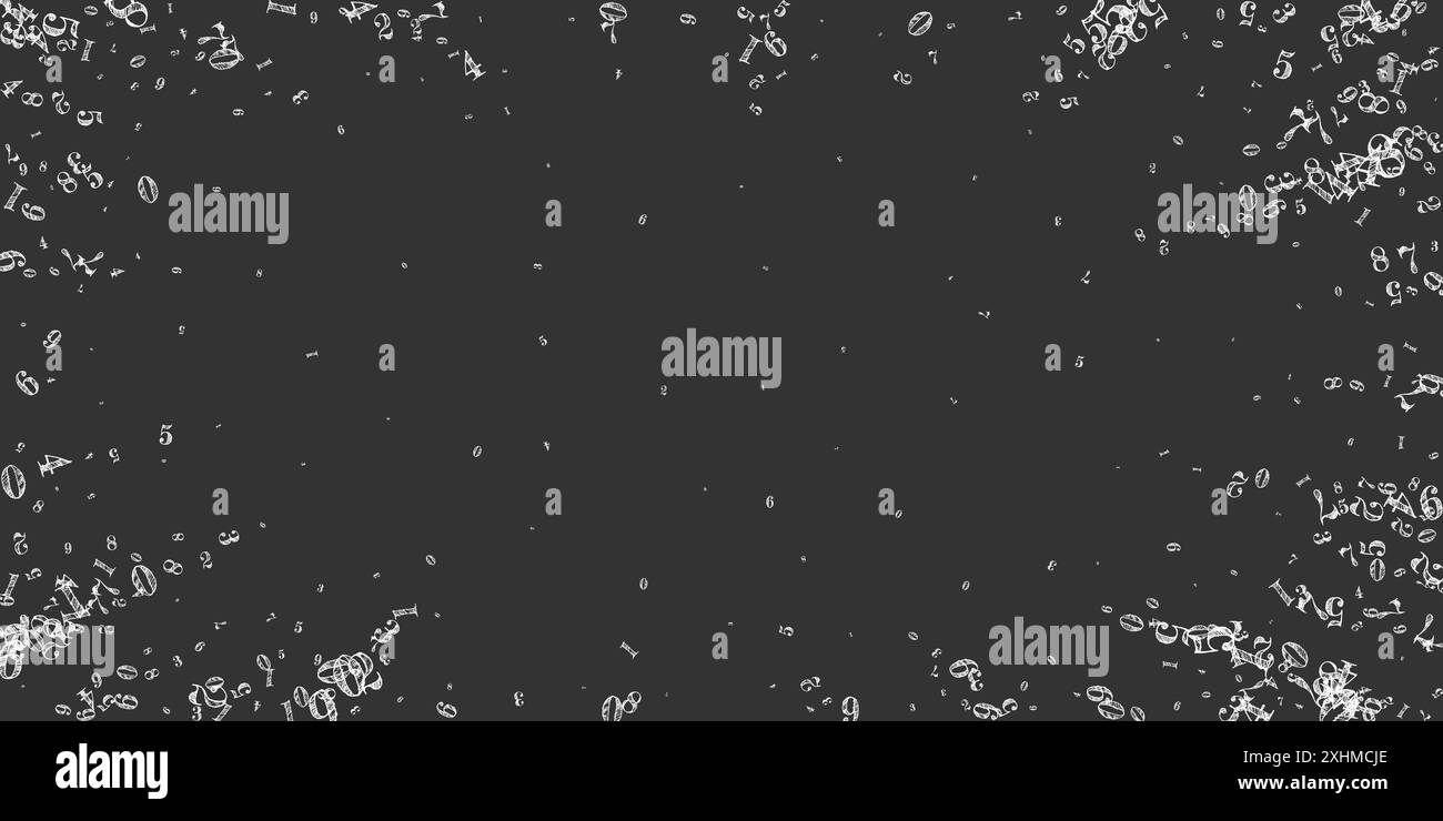 Scattered numbers. White chalk digits flying chaotic. Back to school ...