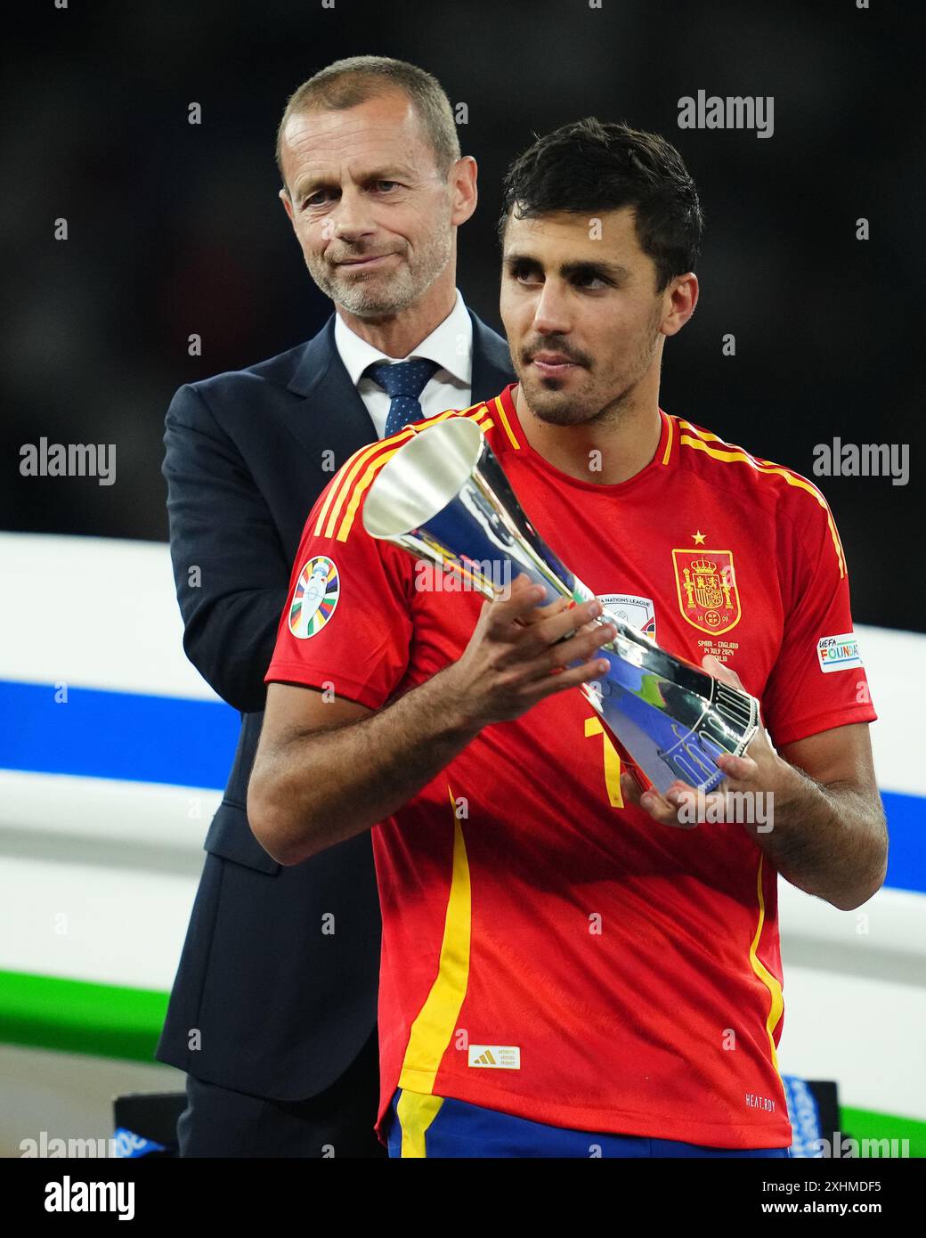 Rodri Hernandez of Spain and the UEFA President Alexander Ceferin ...