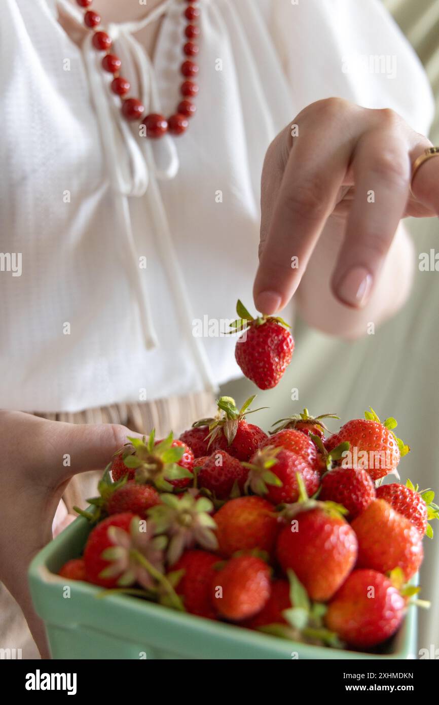Close up hand picking strawberries hi-res stock photography and images ...