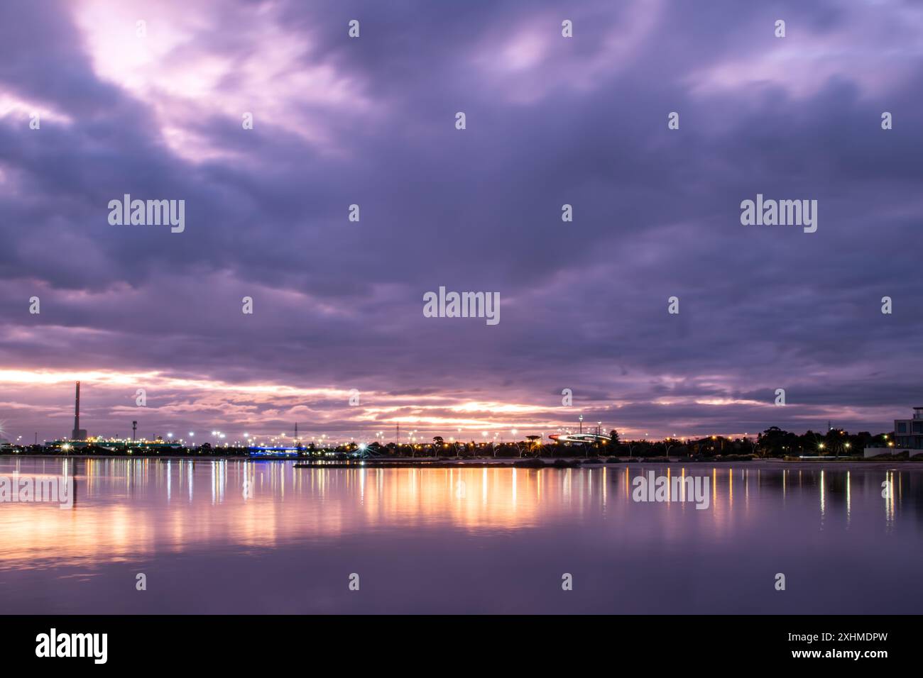 Waterfront Industry with purple sunset, Port Melbourne Stock Photo - Alamy