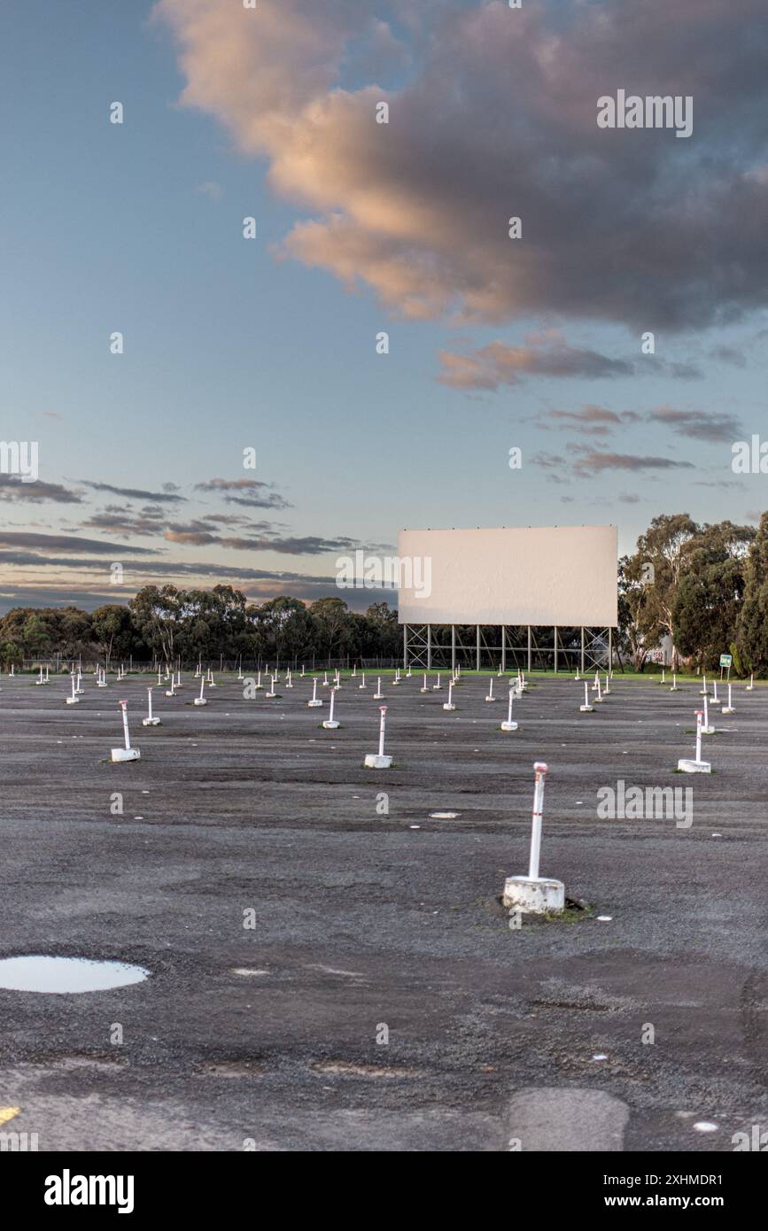 Empty Coburg Drive-In theater parking lot with large screen Stock Photo ...