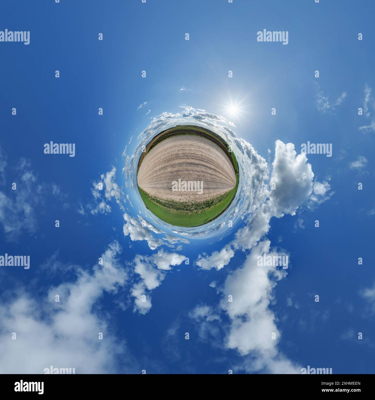 simple little tiny planet without buildings in blue sky with beautiful ...